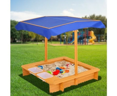 Wooden Kids Sandpit with Shade and Water Tubs — All Things For Kids