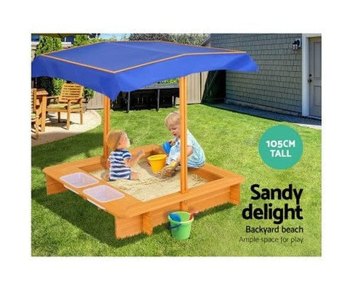 Wooden Kids Sandpit with Shade and Water Tubs — All Things For Kids